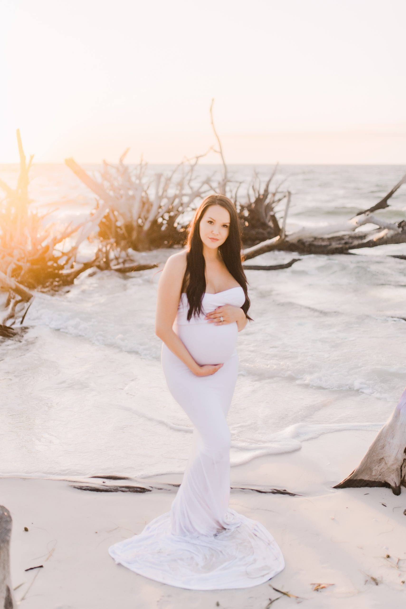 Driftwood Beach Maternity Sunset Session | Golden Hour Perfection ...